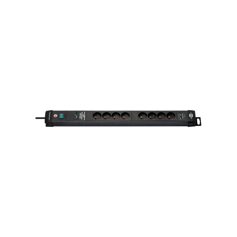 Multiprise PREMIUM PROTECT Noire, 8 prises + 2 prises USB, avec par...