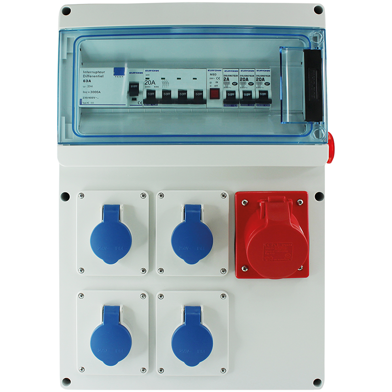 Coffret de chantier 4PC 16A 1P+N 230V + 1PC 16A 3P+N+T 400V CEI309 ...