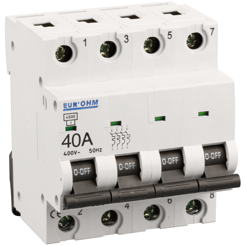 Disjoncteur 4P 40A courbe C connexion vis haut/bas 4,5kA - 20169